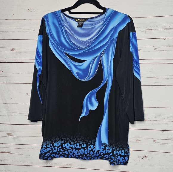 Valentina | Tops | Valentina Black And Blue Rhinestone Accent Tunic ...